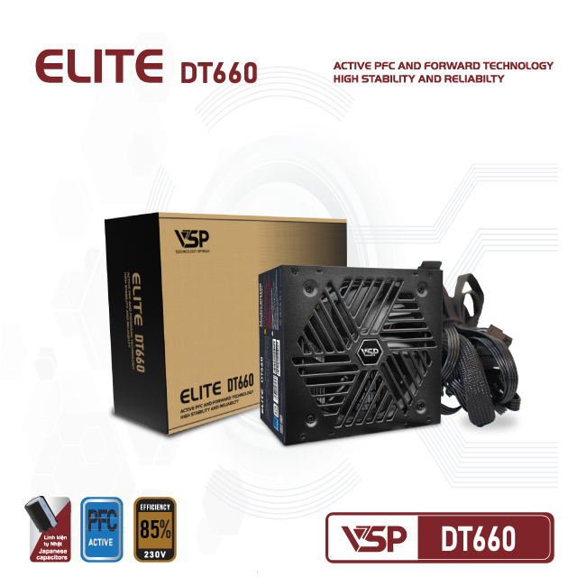 BỘ NGUỒN MÁY TÍNH VSP ELITE DT660 - 650W - Hiệu suất 85%